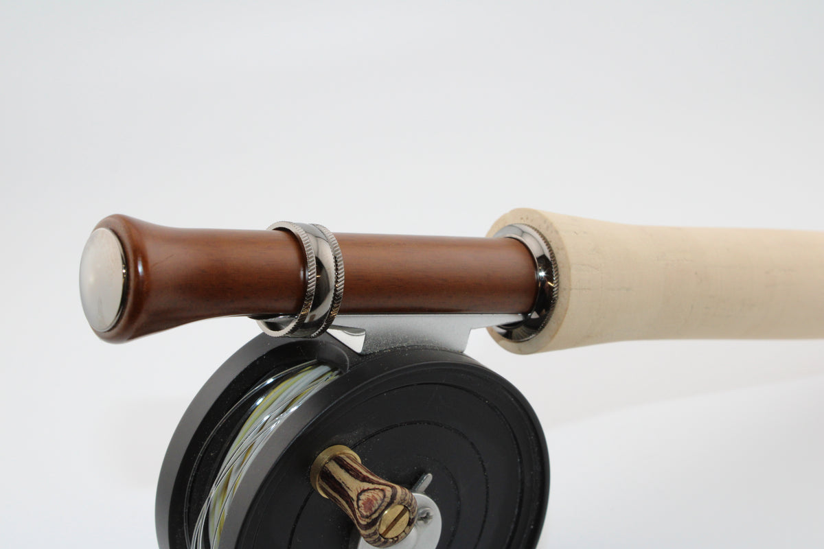 Up-locking mortised slide band reel seat in cocobolo with plated hardw ...